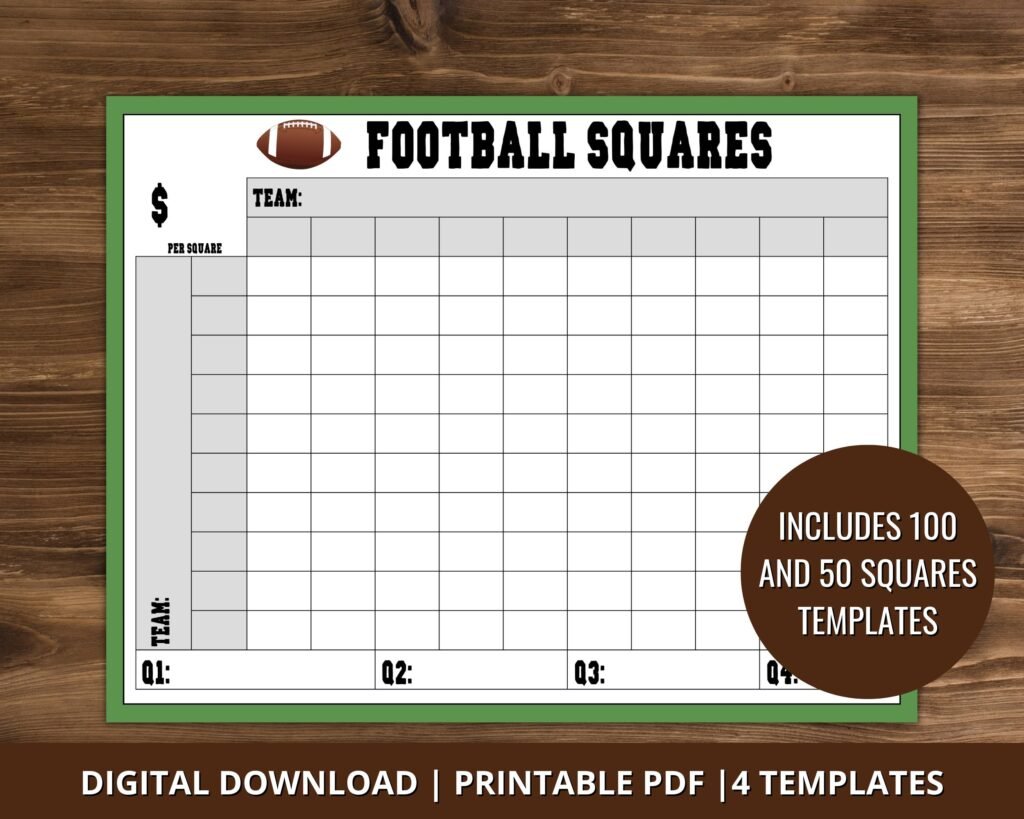 Free Printable Football Squares: Download Your Game Boards ...
